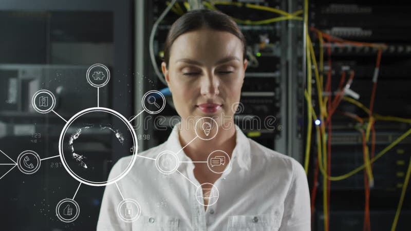 Animation of Connections Over Caucasian Female it Engineer with Laptop ...