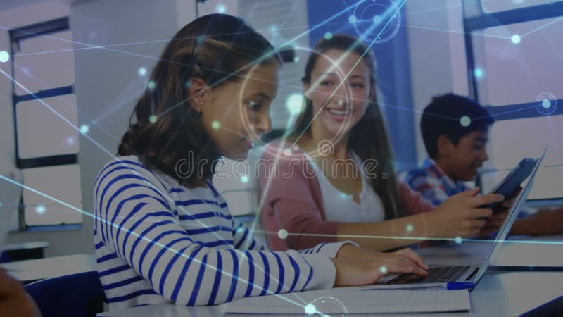 Animation of Connections Over Happy Diverse Students Using Technology ...