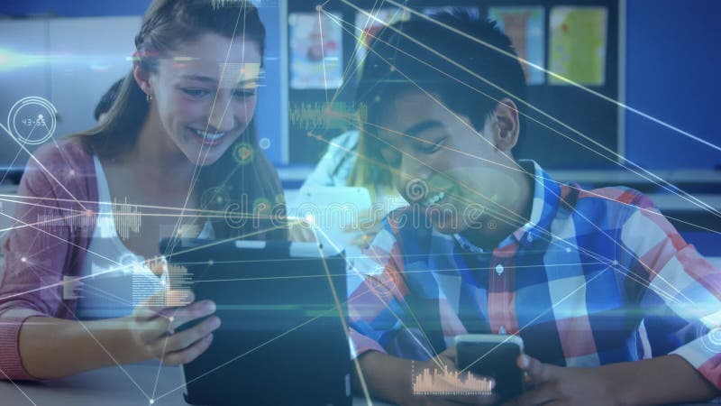 Animation of Connections Over Happy Diverse Students Using Technology ...