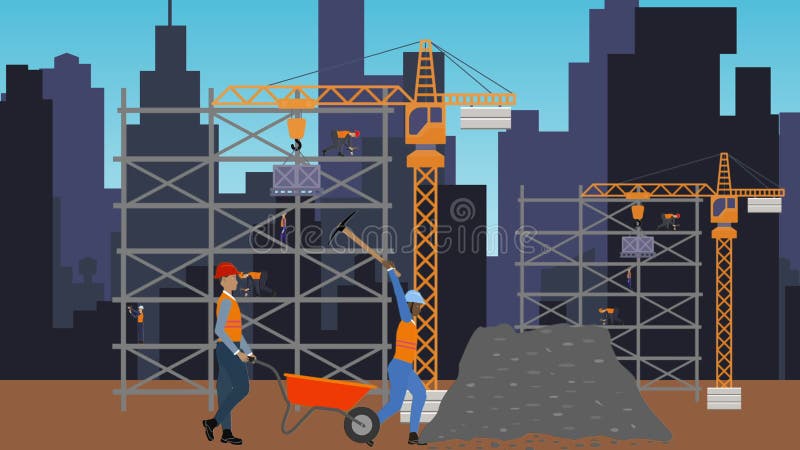 Construction Site Area, Working on the Edge of Town with Engineers and ...