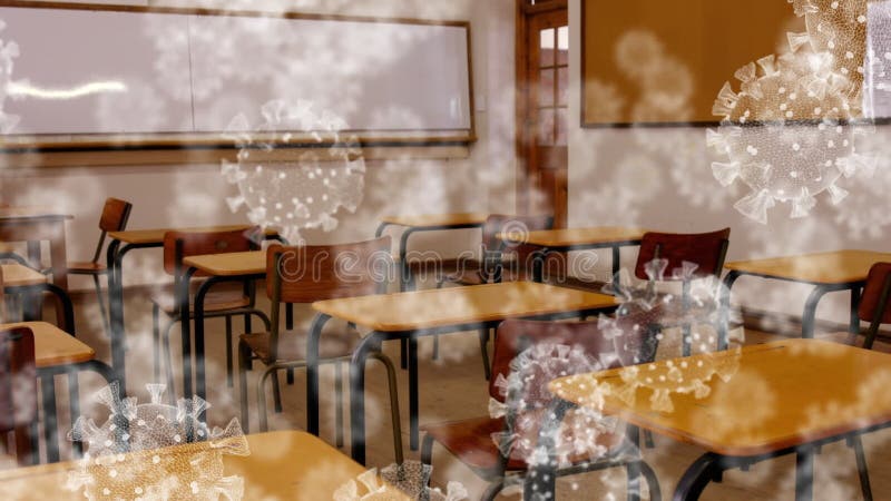 Animation of Coronavirus Cells Over Empty Classroom Stock Footage ...
