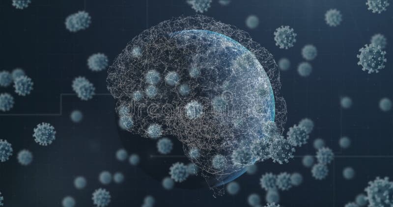 Animation of Coronavirus Moving Around Globe and Human Brain on Digital ...