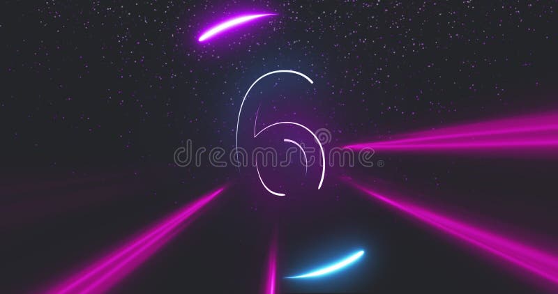 Animation of Countdown with Neon Circle and Neon Light Trails on Black ...