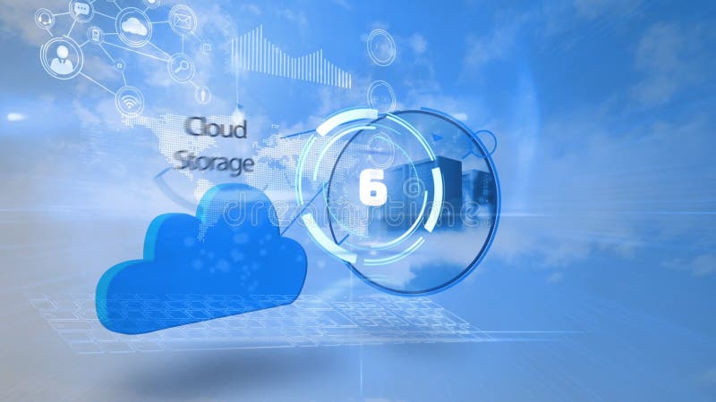 Animation of Counting, Data Processing and World Map Over Clouds Stock ...