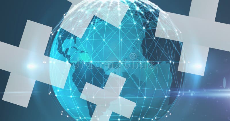 Animation of Crosses Falling Over Globe with Connections Stock Footage ...