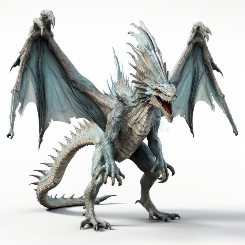 White 3d Dragon Model with Aggressive Digital Illustration Style Stock ...