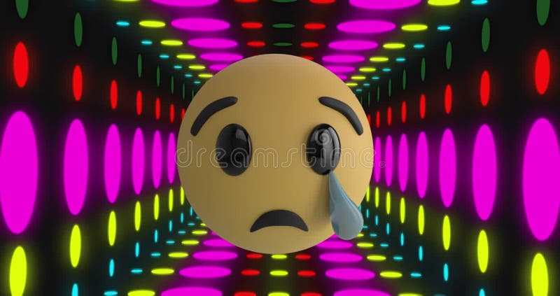 Animation of Crying Emoji Icon Over Neon Tunnel Stock Footage - Video ...
