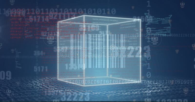 Animation Of Cube Bar Code And Data Processing Over Binary Coding Stock Video Video Of