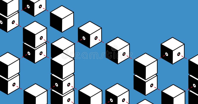 Animation of Cube Shapes Moving in Seamless Pattern Against Blue ...