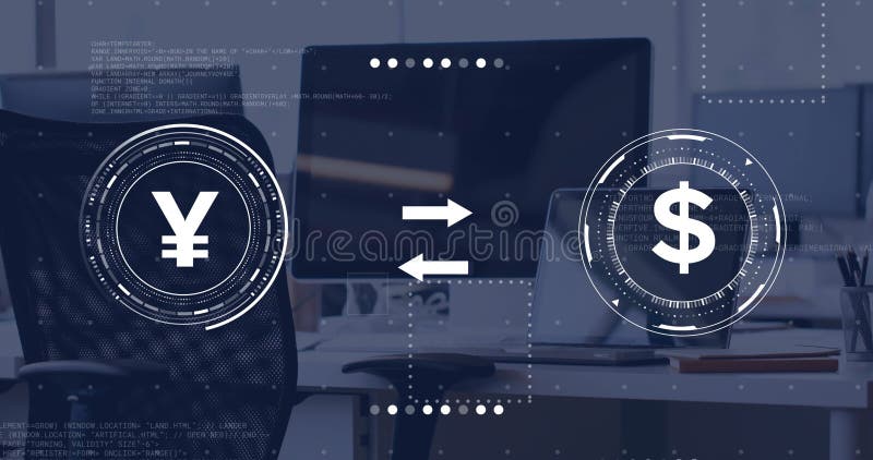 Animation of Currency Symbols with Data Processing Over Desk with ...