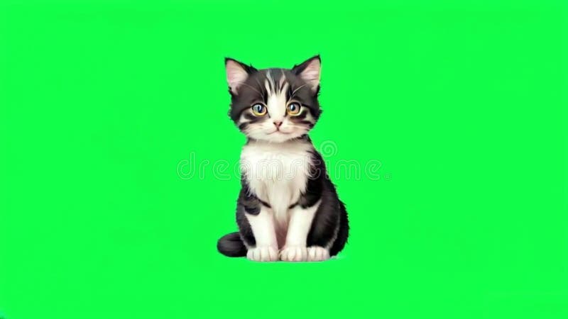 Animation Cute Cat Sitting on Green Screen. Stock Footage - Video of ...