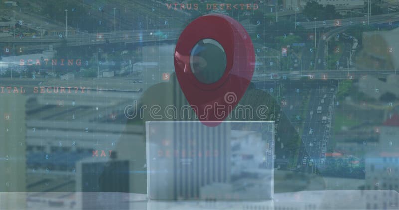 Animation of Cyber Attack Warning with Male Hacker Using Laptop Over ...
