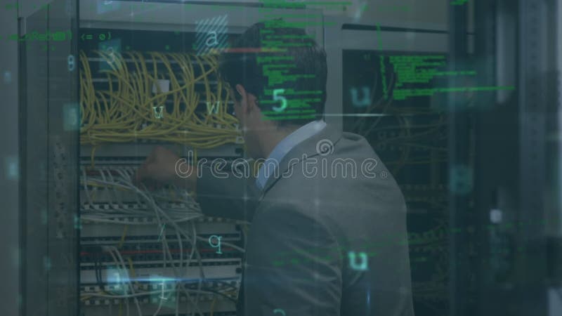 Animation of Cyber Attack Warning Over Asian it Man and Computer ...