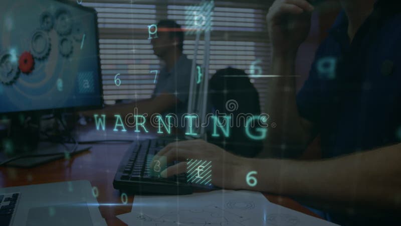 Animation Of Cyber Attack Warning Over Scientists Using Computer Stock Footage Video Of People