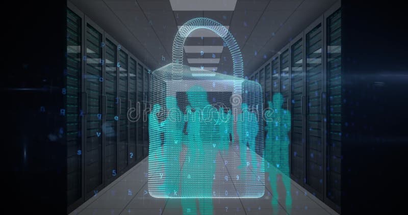 Animation of Cyber Attack Warning and Padlock Over Silhouettes of ...