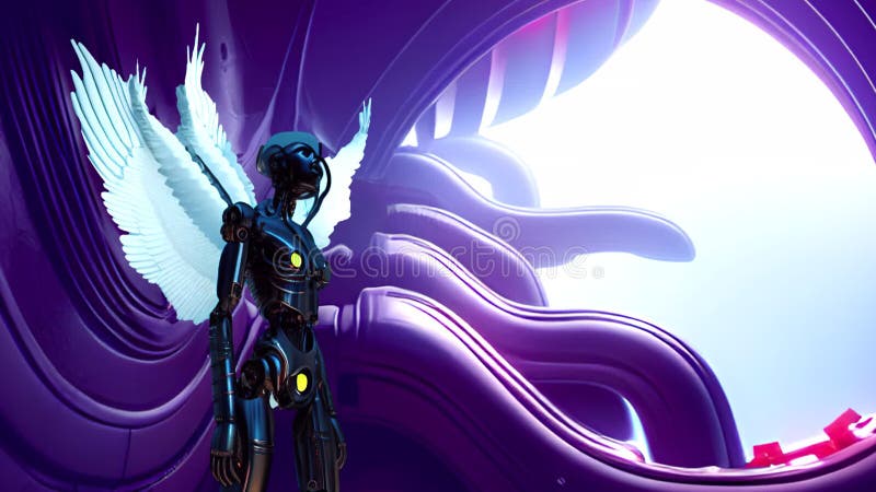 Cyborg Angel of Death Flapping with Wings Stock Video - Video of ...