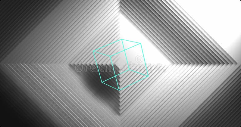 Animation of 3d Blue Line Cube Over Black and Grey Pyramid of ...
