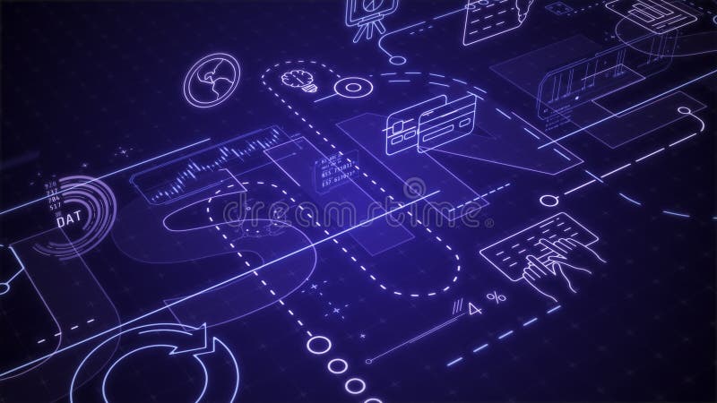 Animation of 3D Blueprint of Business Workflows. Stock Video - Video of ...