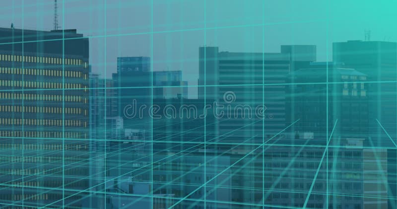 Animation of 3d Grid Moving Over Buildings in Modern Cityscape Stock ...