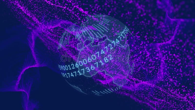 Animation of 3d Neon Particle Waves, Numbers with Globe Rotating on ...