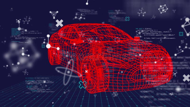 3D Car Technical Drawing with Data Processing on Dark Background Stock ...