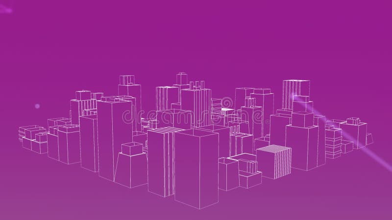 Animation of 3d Urban City Structure Spinning on Purple Digital ...