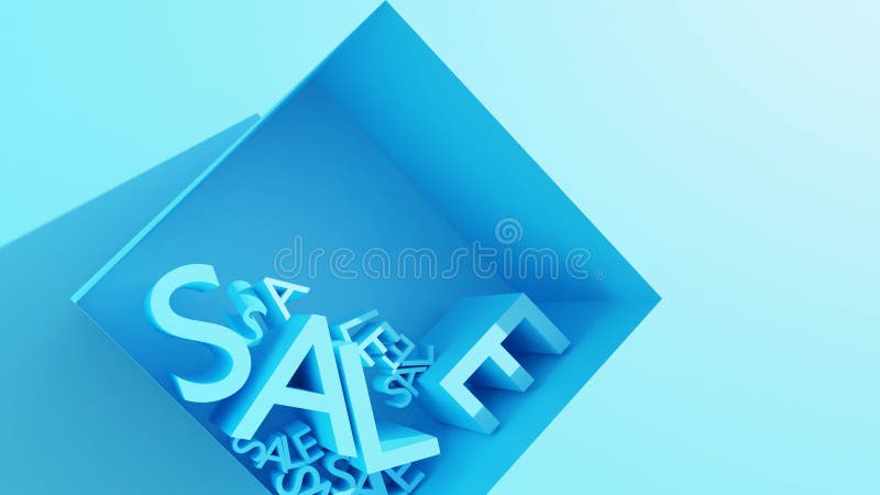 Animation 3d. Word Sale Falling in a Blue Box. 3d Render. Stock Footage ...