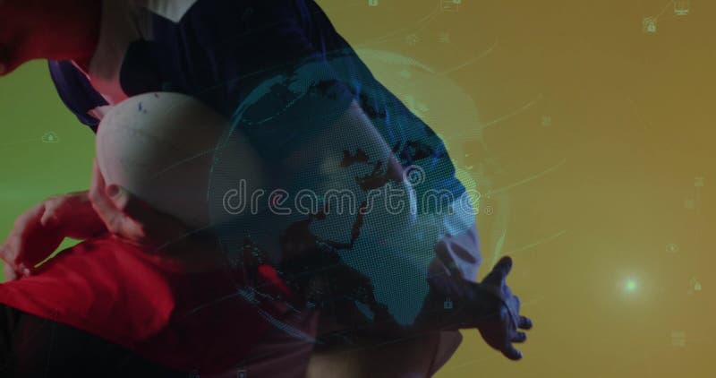 Animation of Dancer with Digital Globe and Data Overlay on Yellow ...