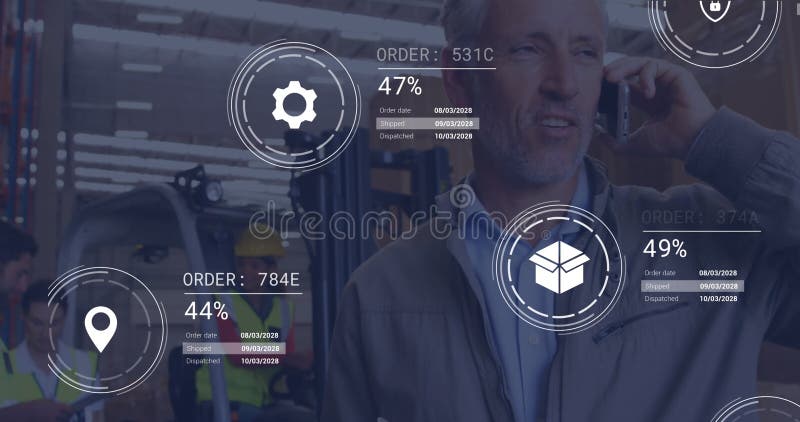 Animation of Data Processing Against Caucasian Male Supervisor Talking ...