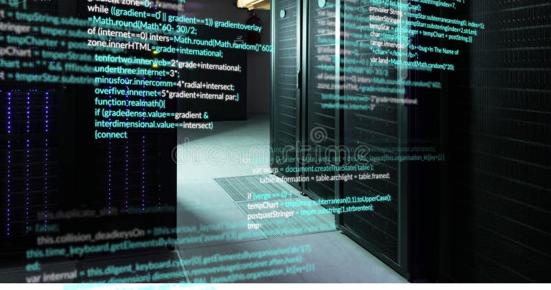 Animation of Data Processing Against Empty Computer Server Room Stock Video - Video of modern ...