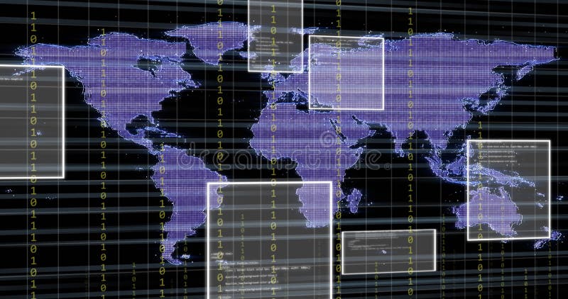 Animation Of Data Processing And Binary Coding Over World Map Stock