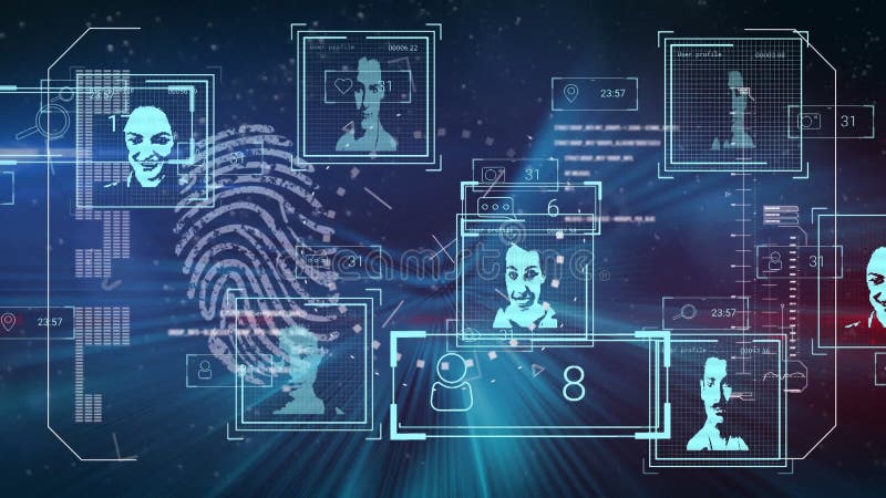 Animation of Data Processing and Biometric Photos and Fingerprints on ...