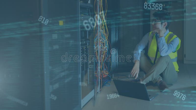 Animation of Data Processing and Changing Numbers on Asian Male ...