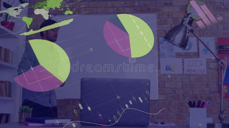 Animation of Data Processing on Charts Over Caucasian Male Teacher with ...