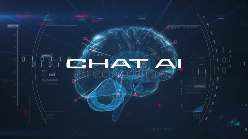 Animation of Data Processing and Chat Ai Text Over Brain Stock Footage ...