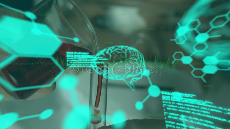 Animation of Data Processing and Chemical Formula Over Scientist in Lab ...