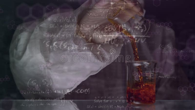 Animation of Chemical Formulas Over Caucasian Female Lab Worker with ...