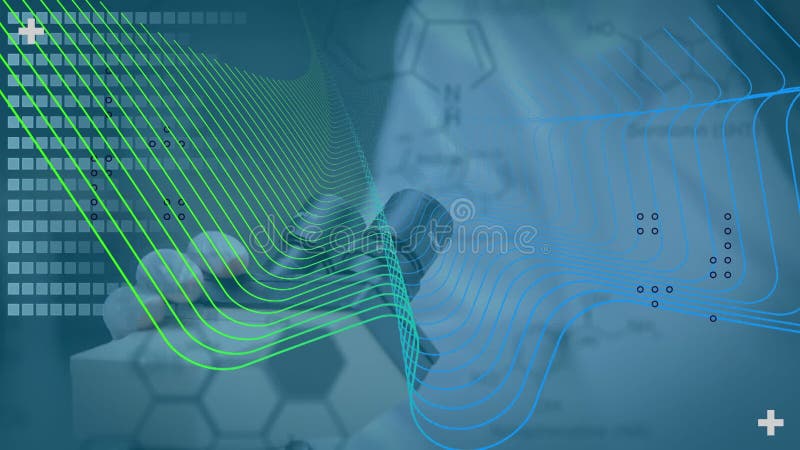 Animation Of Data Processing And Chemical Structures Over Diverse Lab Workers Using Microscope