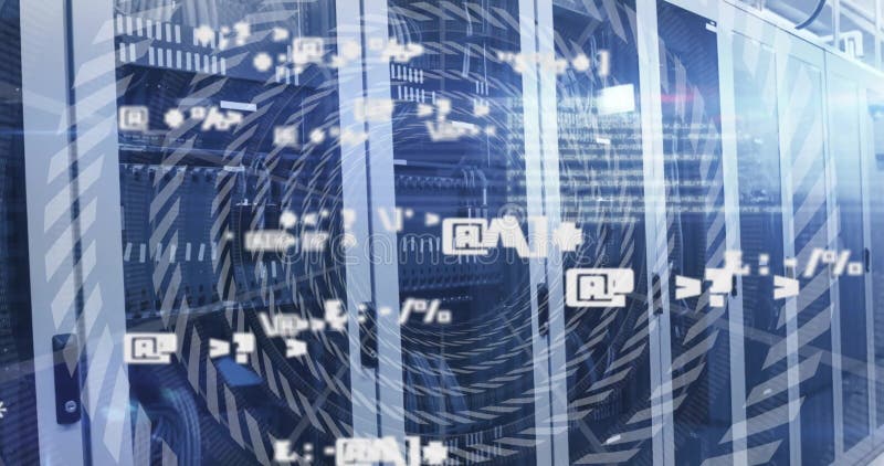 Animation of Data Processing with Circles Over Server Room Stock Video ...