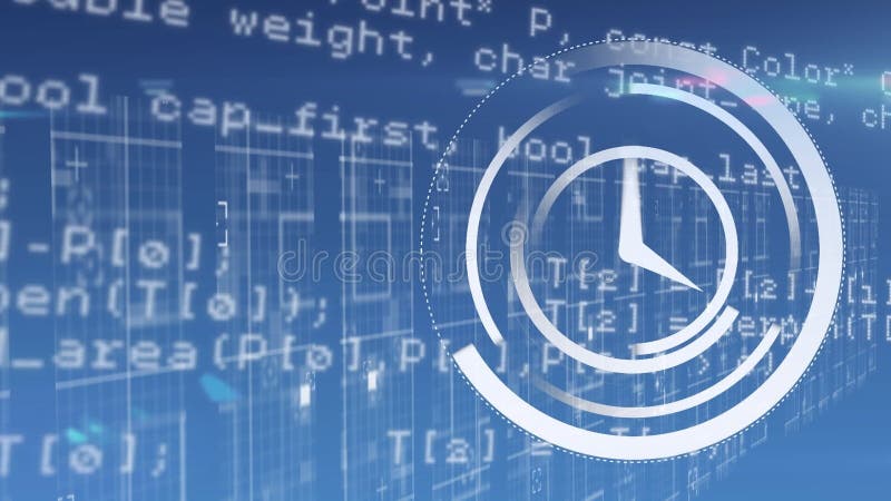 Animation of Data Processing and Clock on Blue Background Stock Footage - Video of video ...