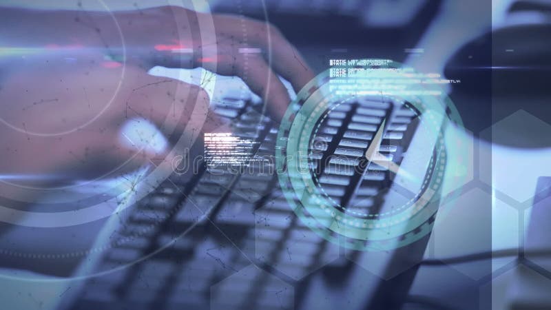 Animation of Data Processing and Clock Over Hands Typing on Keyboard Stock Footage - Video of ...