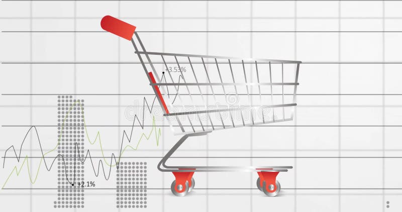 Animation of Data Processing and Diagram Over Shopping Cart Stock ...