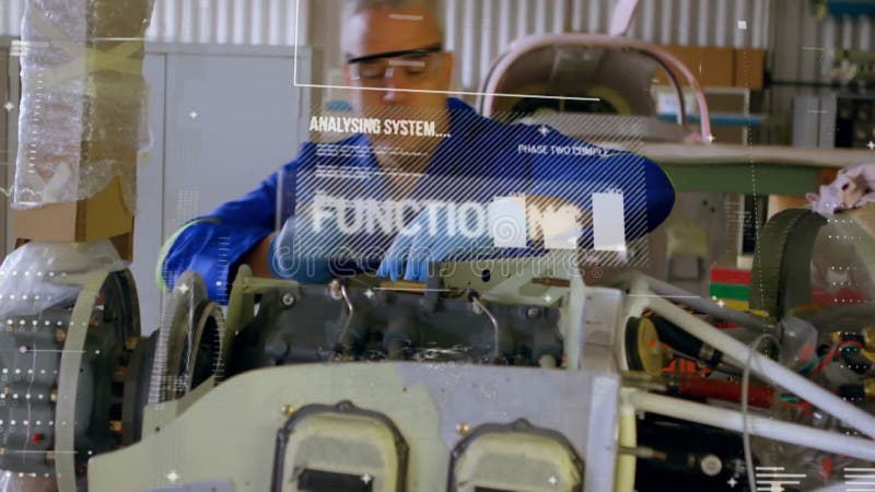 Animation of Data Processing and Diagrams Over Caucasian Male Worker ...