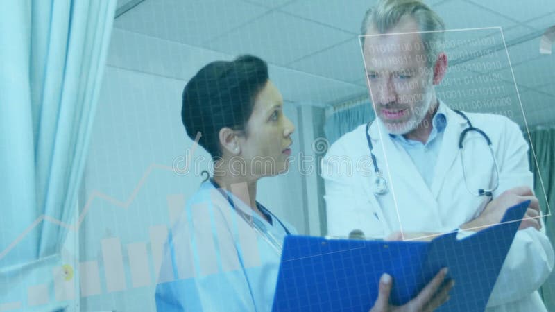 Animation of Data Processing and Diagrams Over Diverse Doctors Talking ...