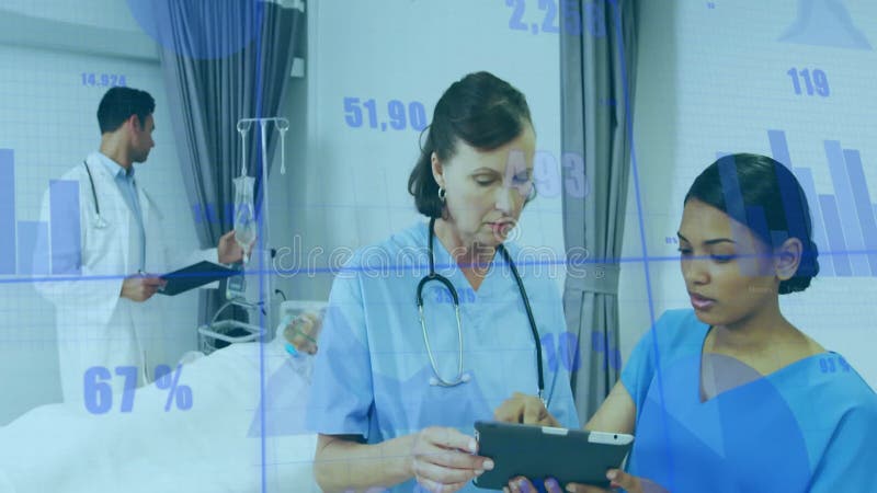 Animation of Data Processing and Diagrams Over Diverse Doctors Talking ...