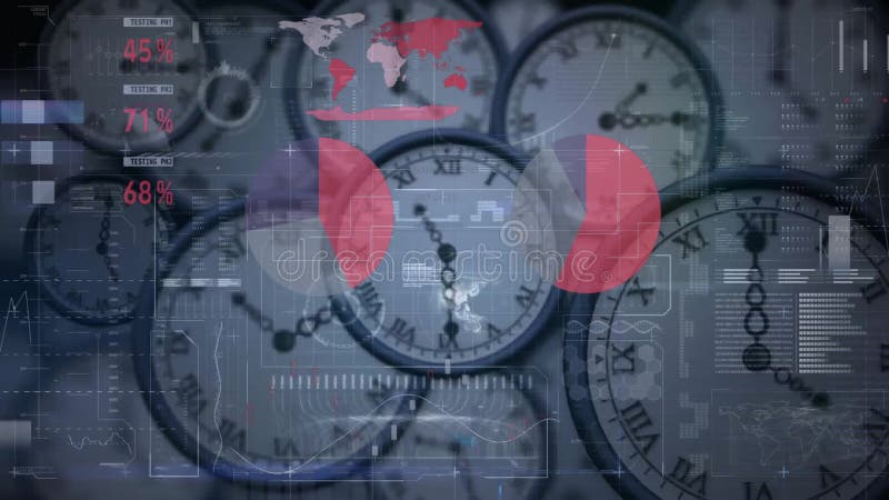 Animation of Data Processing and Diagrams Over Moving Clocks Stock ...