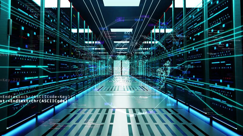 Animation of Data Processing, Digital Global Network of Internet Information Flowing through ...