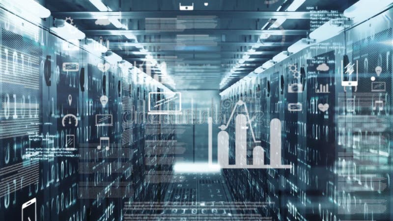 Animation of Digital Icons in a Server Room Stock Footage - Video of ...