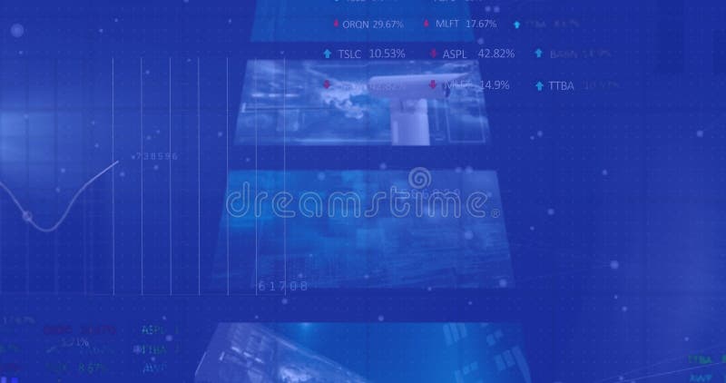 Animation of Data Processing with Digital Screens and Shapes Over Blue ...