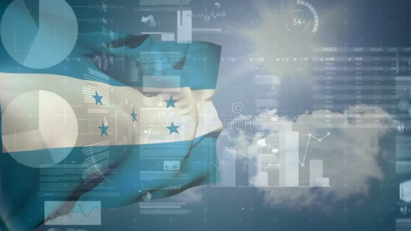 Animation of Data Processing and Flag of Honduras Over Clouds and Sun ...